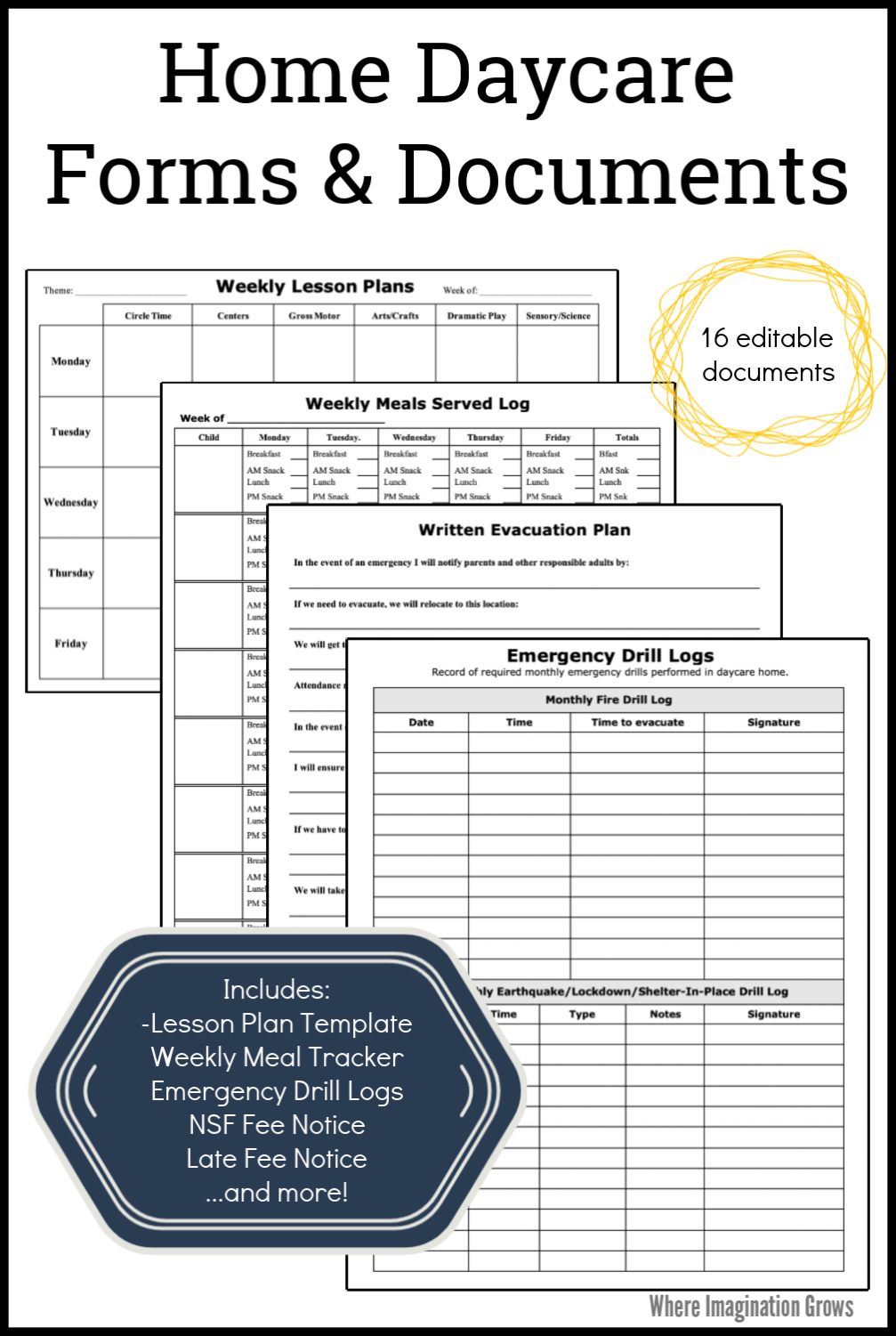Home Daycare Business Forms Set 2 Where Imagination Grows Home Daycare Business Forms Set 2 Where Imagination Grows
